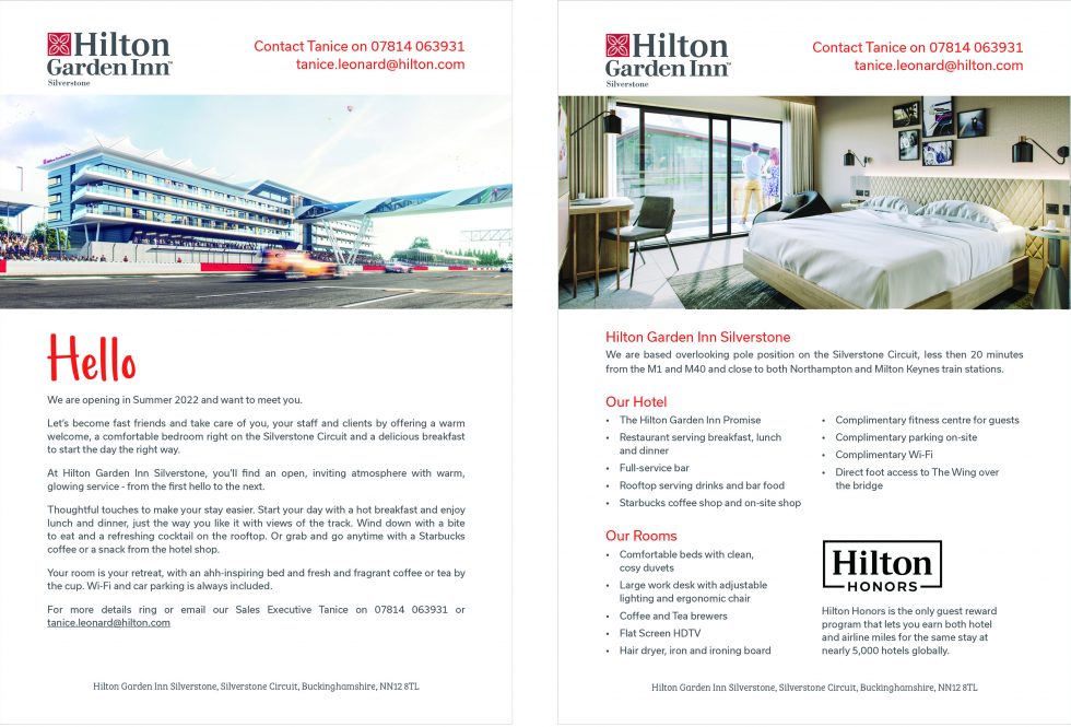Graphic Design for Hilton Garden Inn, Silverstone | Silverstone Design ...